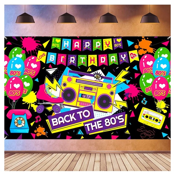 80's Happy Birthday backdrop,70 x 42, | Party Supplies | 8s Happy ...